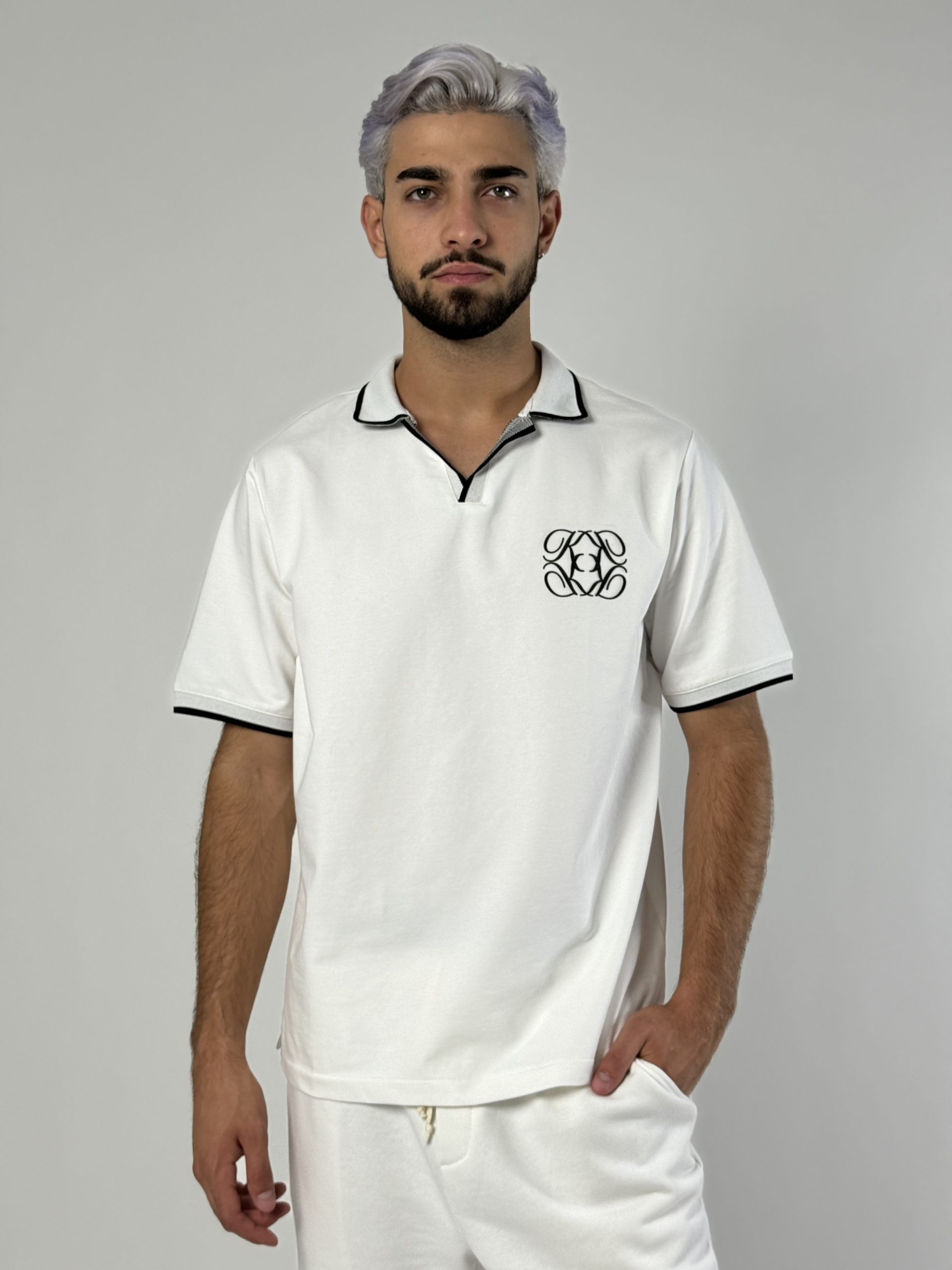 Tricou din jerse cu guler tip polo